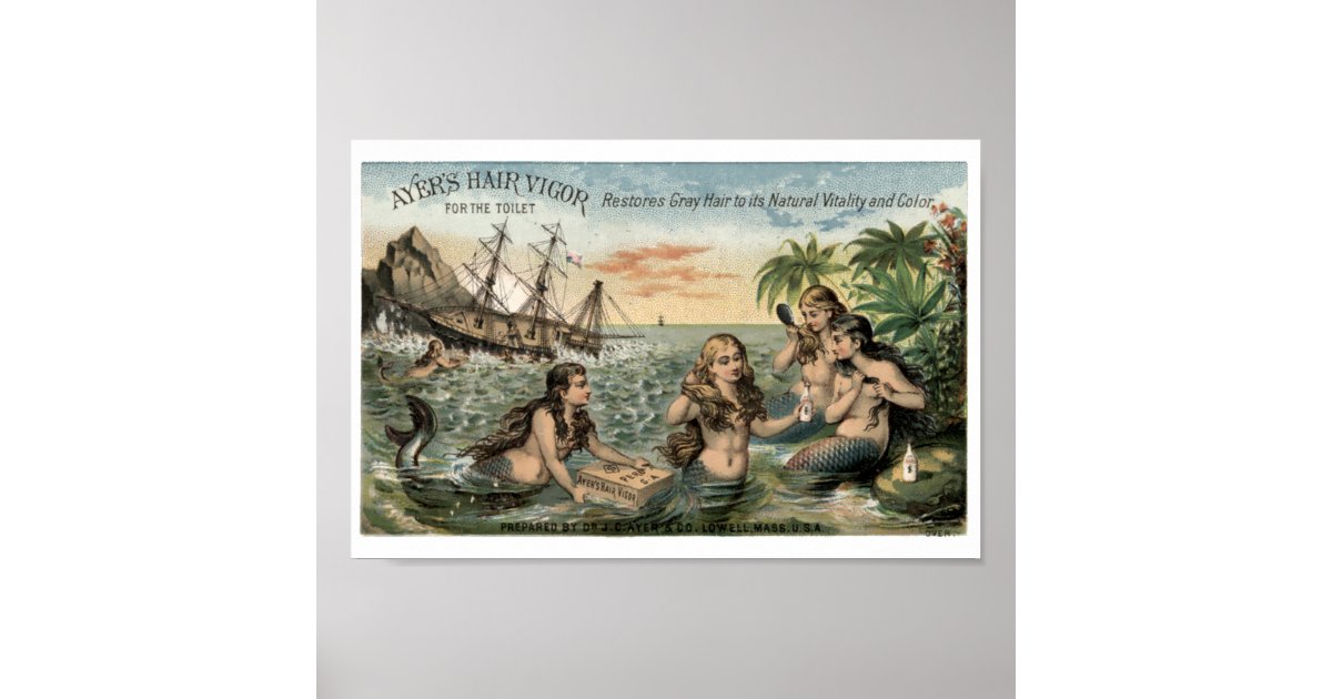 Vintage Victorian Era Ad with Mermaids Poster | Zazzle