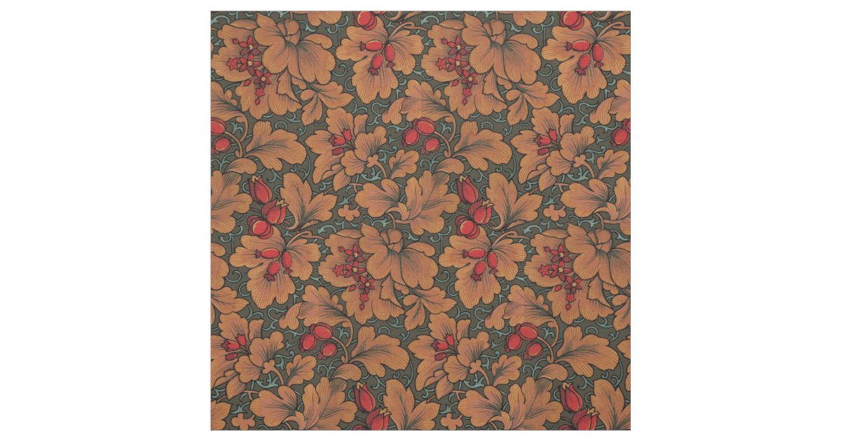 Vintage Victorian Era Floral and Leaf Pattern Fabric | Zazzle