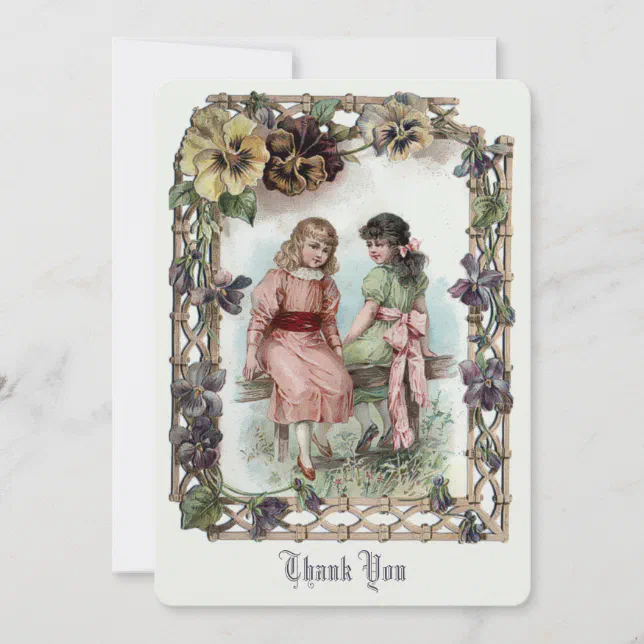 Vintage Victorian Era Girls Thank You Card | Zazzle