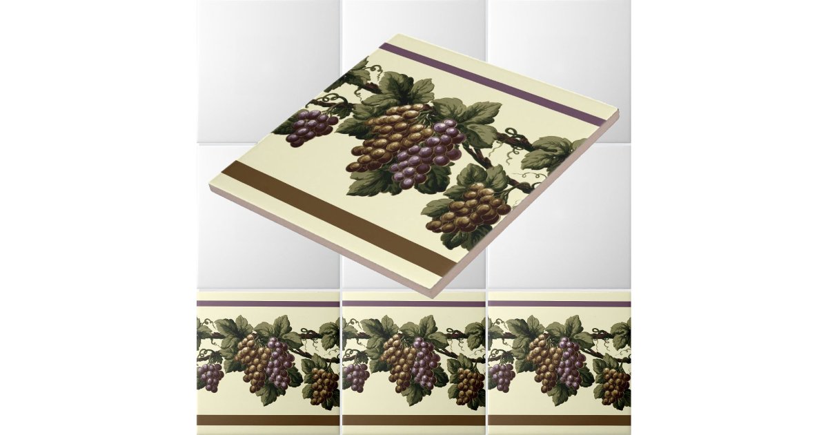 Vintage Victorian Era Grape Vine Frieze Pattern Ceramic Tile | Zazzle