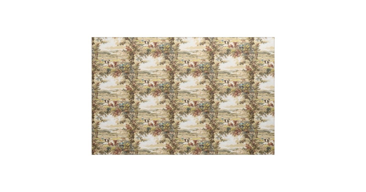 Vintage Victorian Era Pastoral Farm Scene Pattern Fabric | Zazzle