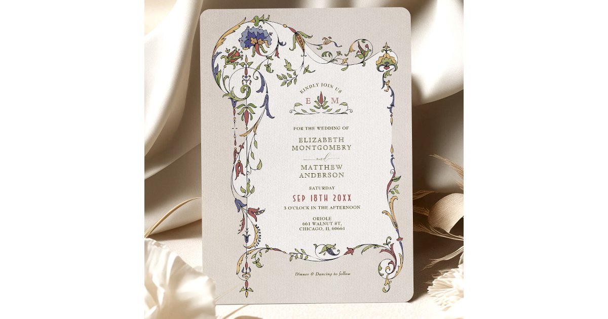 Vintage Victorian Floral Ornaments Wedding Invitation | Zazzle