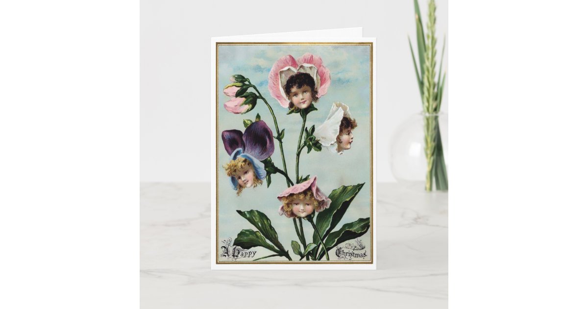 Vintage Victorian Flower Faces Card | Zazzle