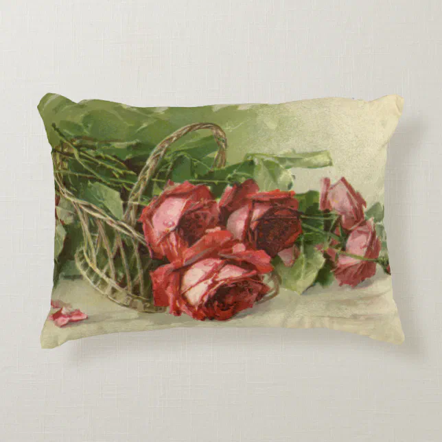 Vintage Victorian Flowers, Red Roses Accent Pillow | Zazzle
