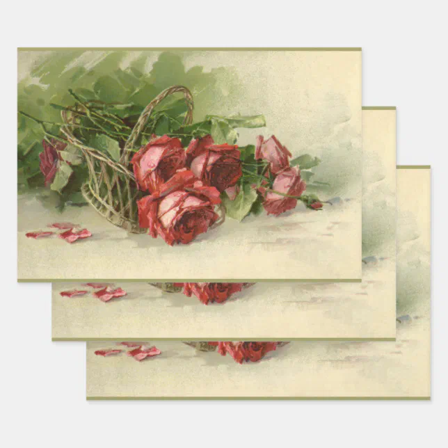 Vintage Victorian Flowers, Red Roses Wrapping Paper Sheets | Zazzle