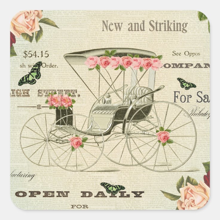 Vintage victorian girly sticker w flowers | Zazzle