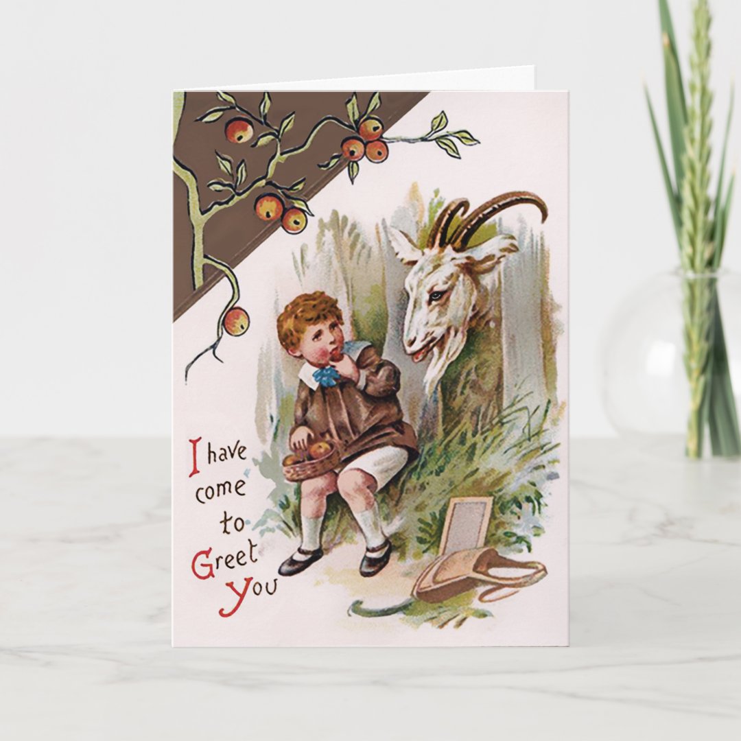 Vintage Victorian Goat Christmas Card | Zazzle