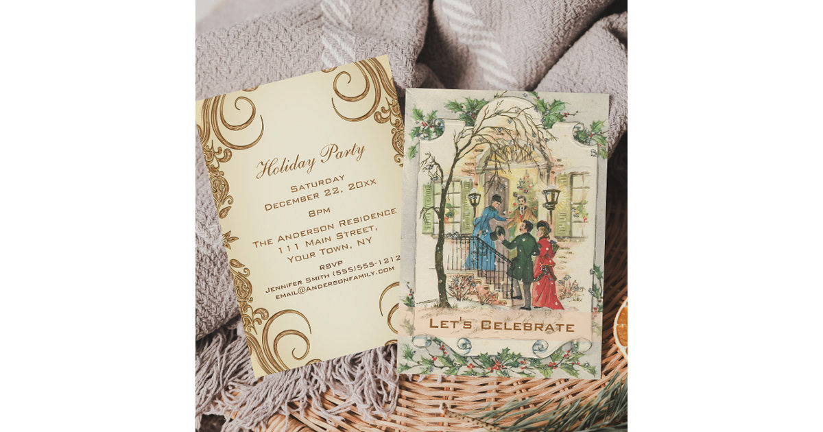 Vintage Victorian Holiday Christmas Party Invitation | Zazzle