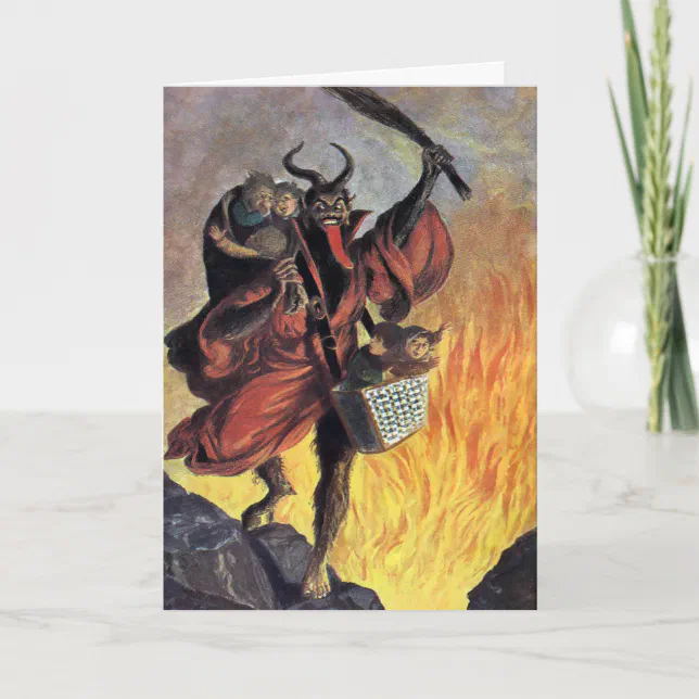 Vintage Victorian Krampus Christmas Card | Zazzle