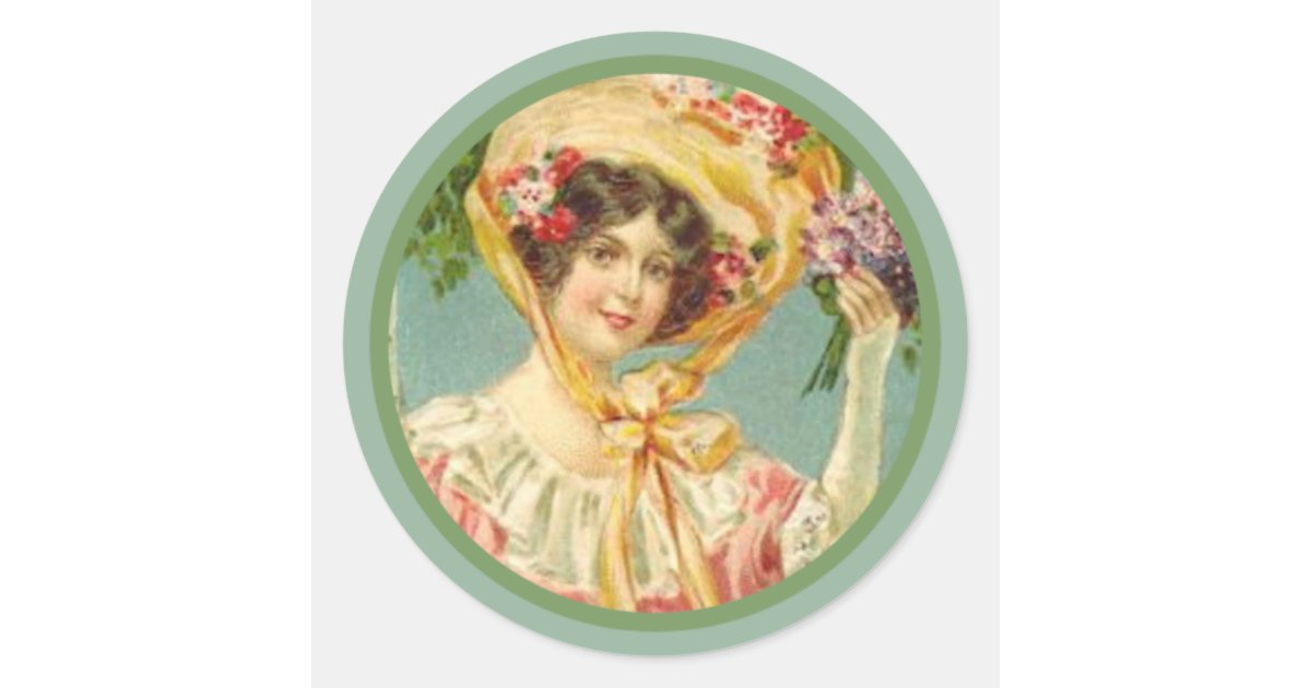 Vintage Victorian Lady Easter Bonnet Classic Round Sticker | Zazzle