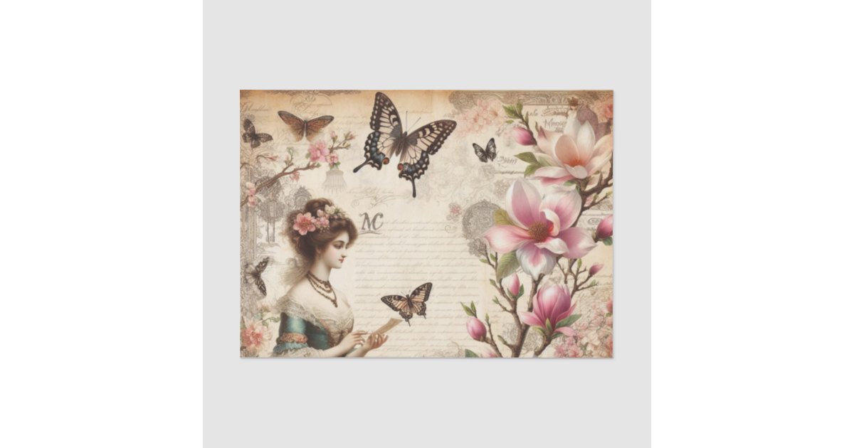 Vintage Victorian Lady Floral decoupage Tissue Paper | Zazzle
