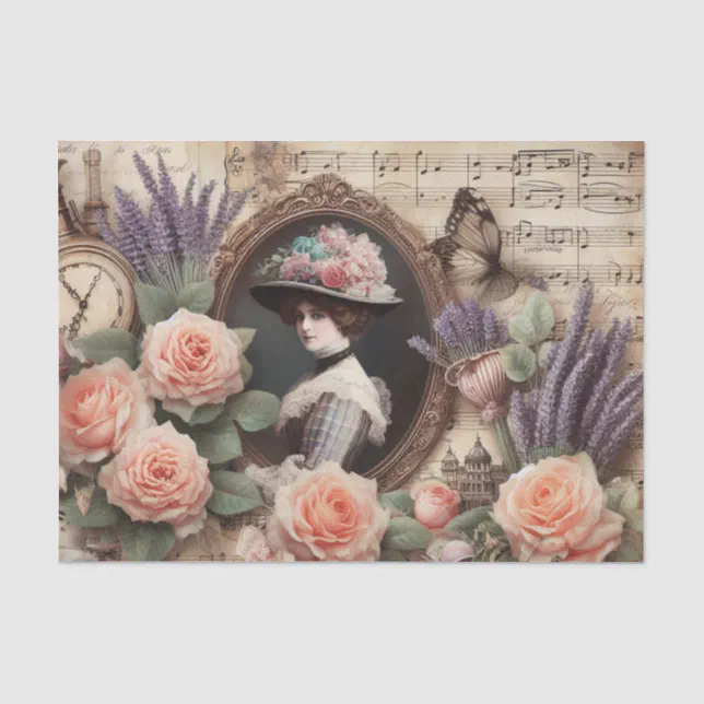 Vintage Victorian Lady Floral decoupage Tissue Paper | Zazzle