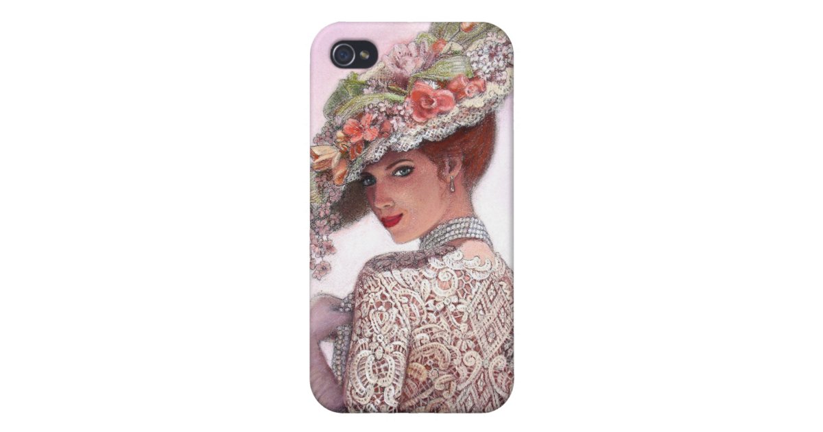 Vintage Victorian Lady floral hat Fine Art iPhone Case | Zazzle