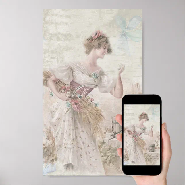 Vintage Victorian Lady Shabby Chic Flowers Poster | Zazzle