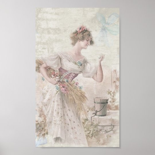 Vintage Victorian Lady Shabby Chic Flowers Poster | Zazzle.com