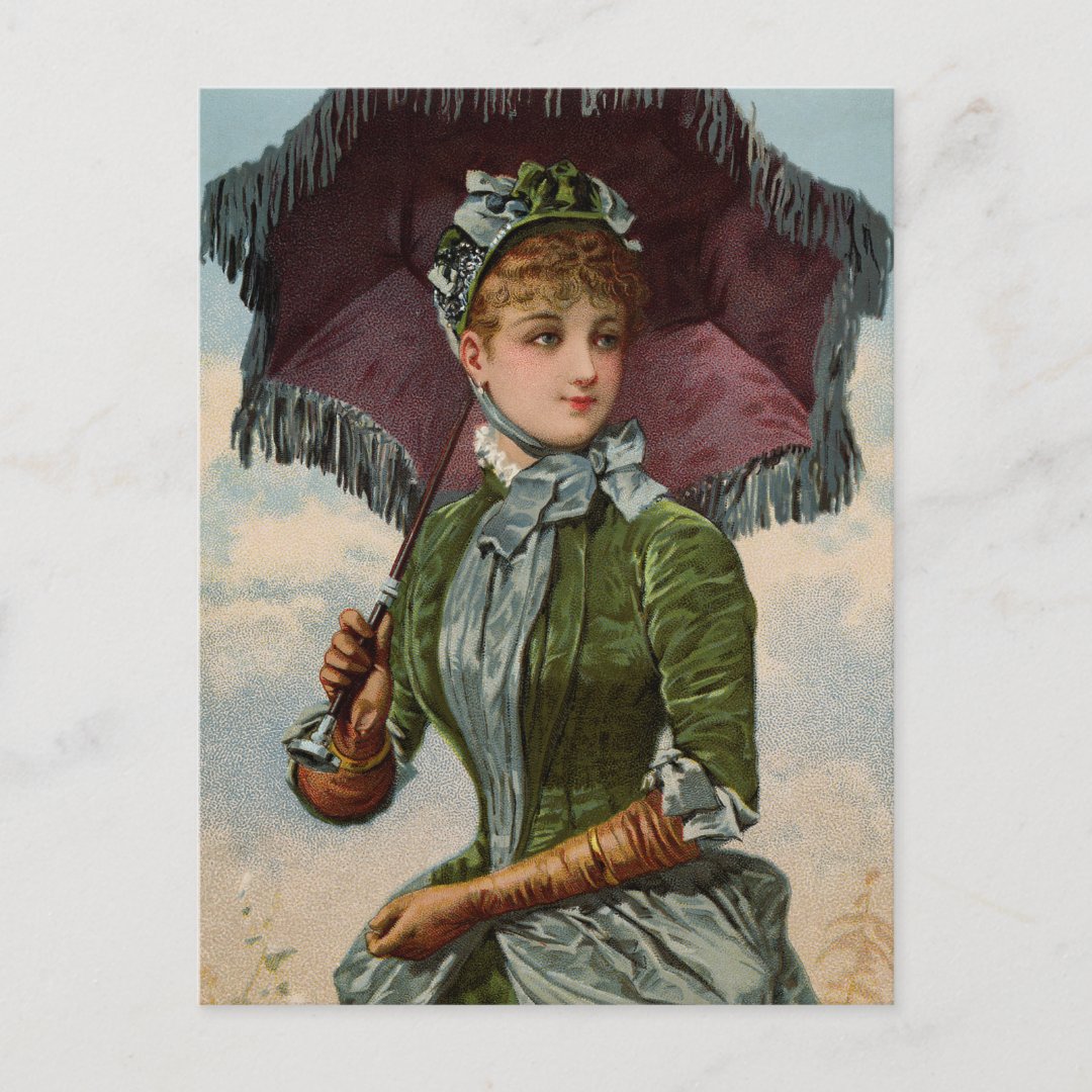 Vintage Victorian Lady With Parasol Postcard | Zazzle