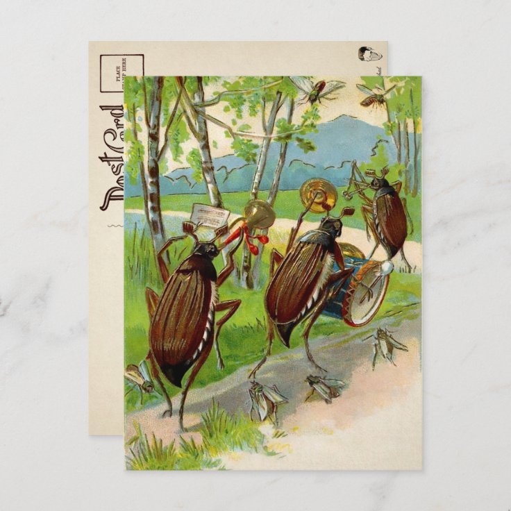 Vintage Victorian Marching Bugs Postcard | Zazzle