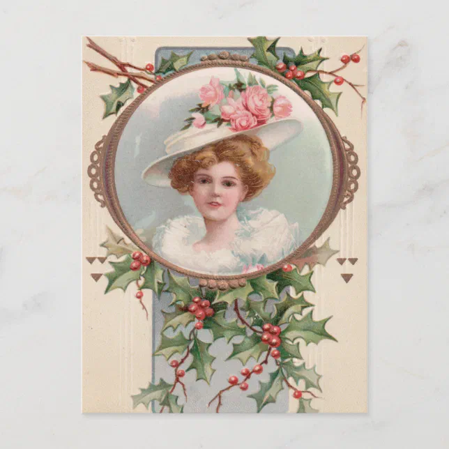 Vintage Victorian Mistletoe Berries Christmas Holiday Postcard | Zazzle