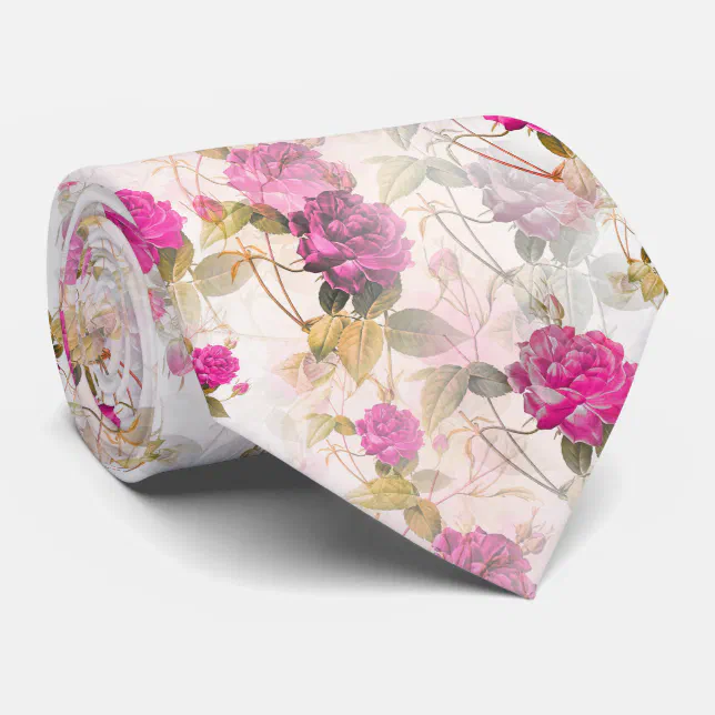 Vintage Victorian Pink Rose Flower Pattern Neck Tie | Zazzle
