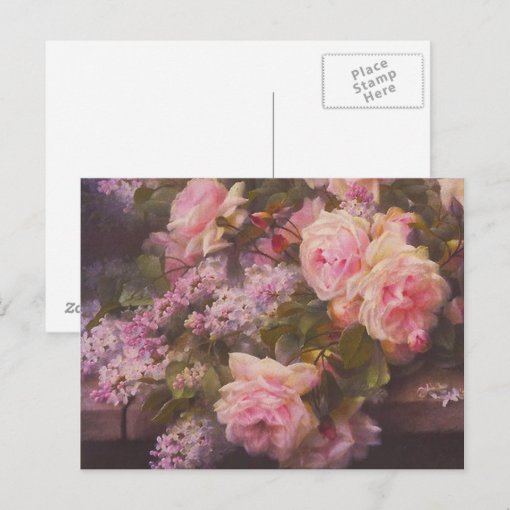 Vintage Victorian Pink Roses and Lilacs Postcard | Zazzle
