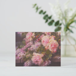 Vintage Victorian Pink Roses and Lilacs Postcard | Zazzle