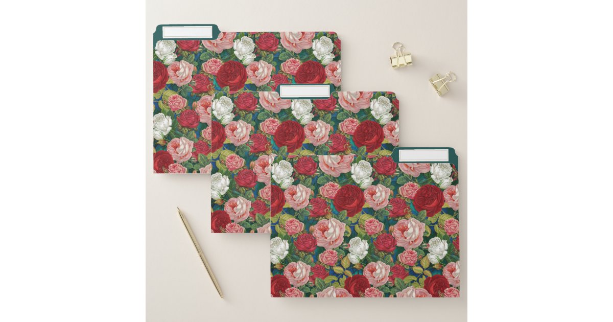 Vintage Victorian Red Pink Roses Floral Decorative File Folder | Zazzle