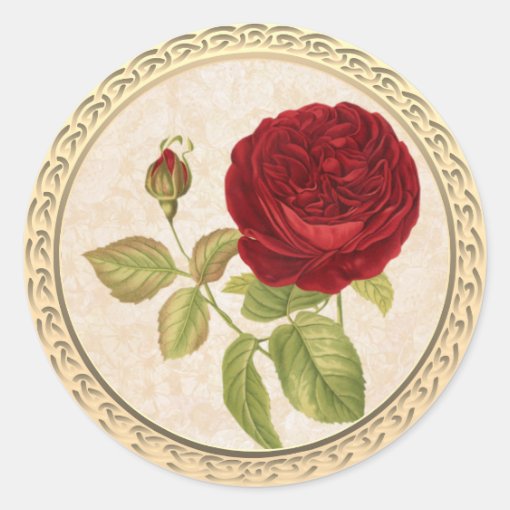 Vintage Victorian Red Rose Classic Round Sticker | Zazzle