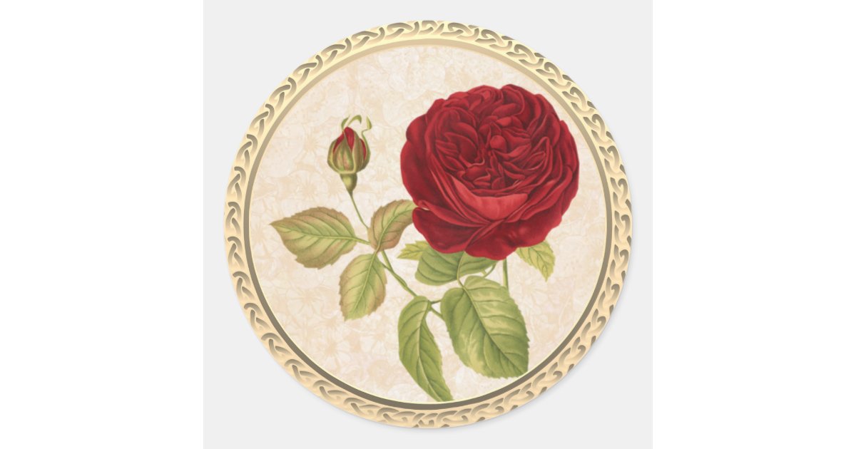 Vintage Victorian Red Rose Classic Round Sticker | Zazzle.com