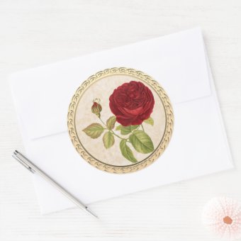 Vintage Victorian Red Rose Classic Round Sticker | Zazzle