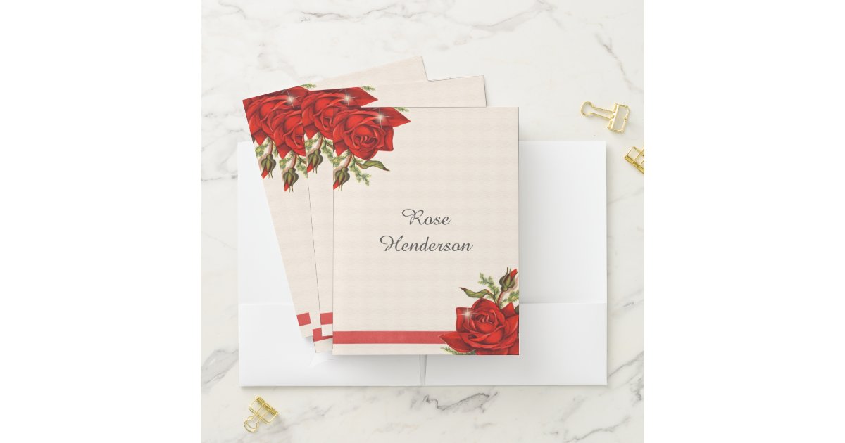 Vintage Victorian Red Rose Romance Pocket Folder | Zazzle