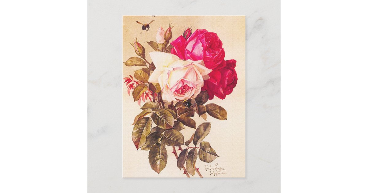 Vintage Victorian Romantic Red and Pink Roses Postcard | Zazzle
