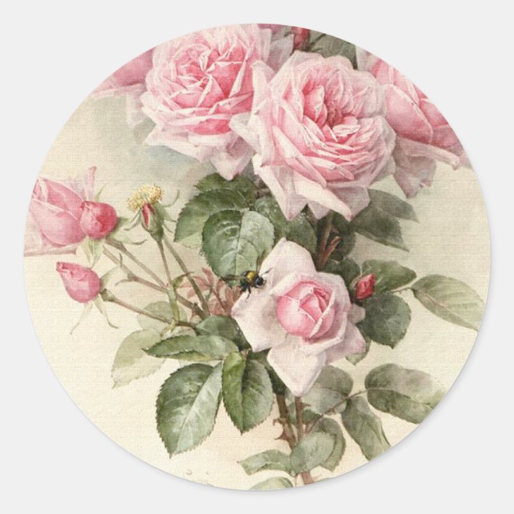 Vintage Victorian Romantic Roses Classic Round Sticker | Zazzle