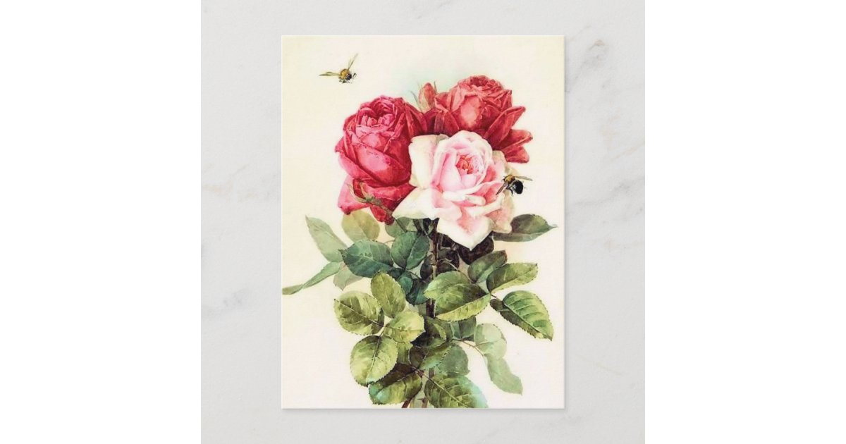 Vintage Victorian Rose Bouquet Postcard | Zazzle