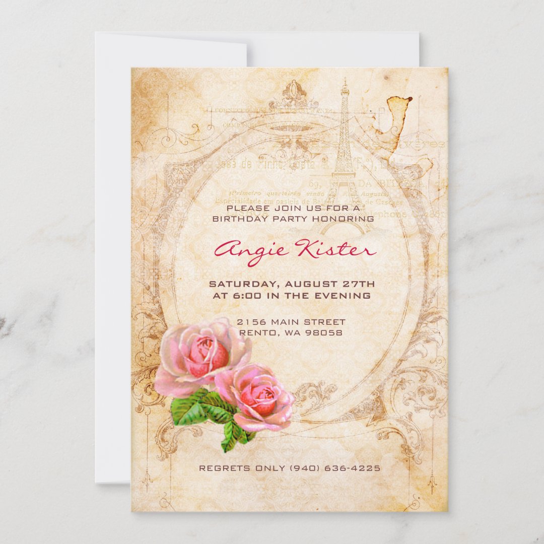 Vintage Victorian Roses Birthday Party Invitation | Zazzle