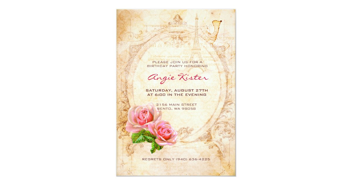 Vintage Victorian Roses Birthday Party Invitation | Zazzle.com