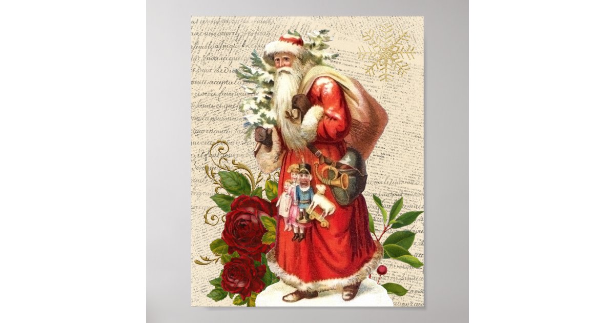 Vintage Victorian Santa Claus Antique Decoupage Poster | Zazzle