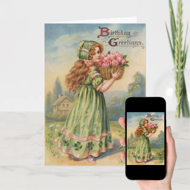 Vintage Victorian Shamrock March Happy Birthday Card | Zazzle
