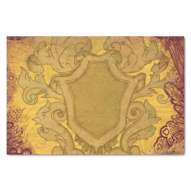 Vintage Victorian Shield Coat of Arms Gold Red Tissue Paper | Zazzle