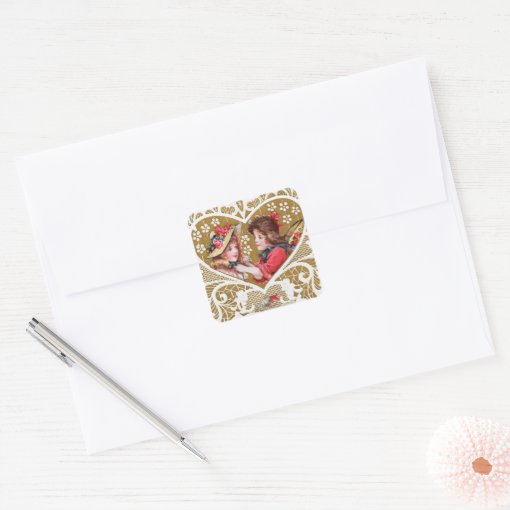Vintage Victorian Valentine Square Sticker | Zazzle