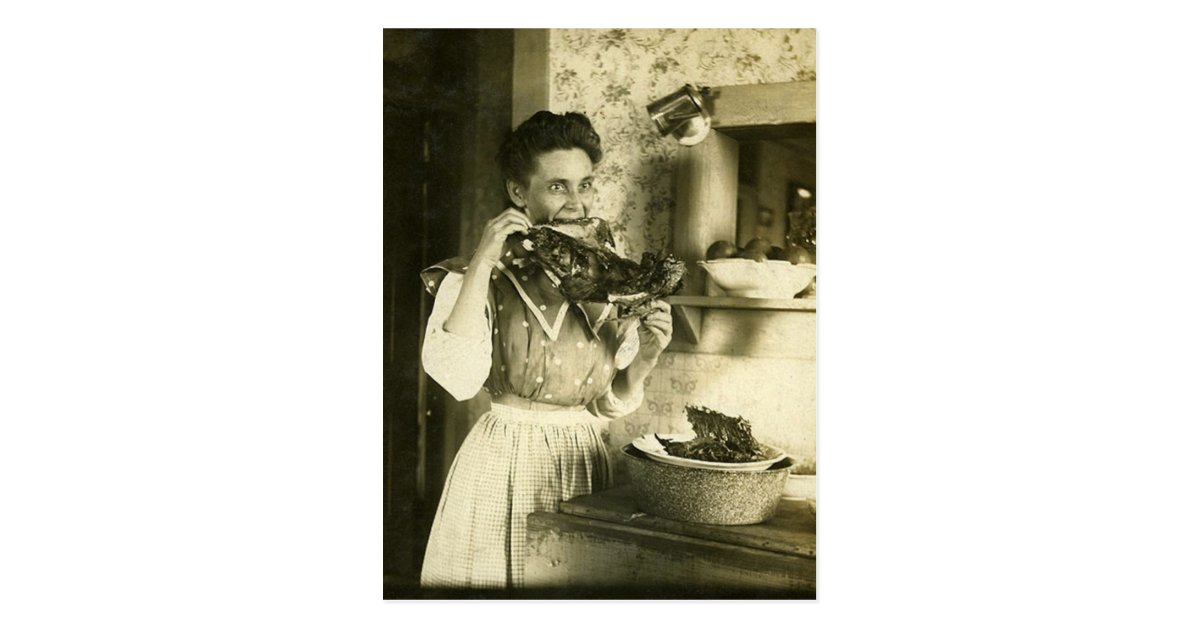 Vintage Victorian Woman Eating Ribs Postcard | Zazzle.com
