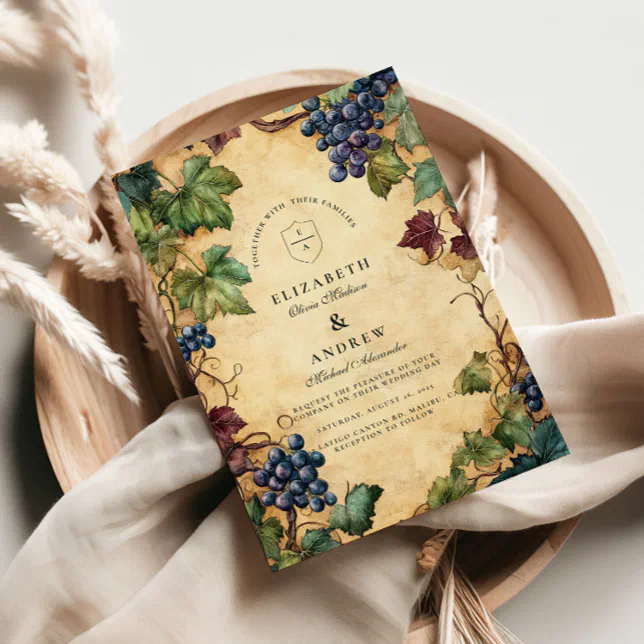 Vintage Vineyard Wedding Grapevine Theme Invitation | Zazzle