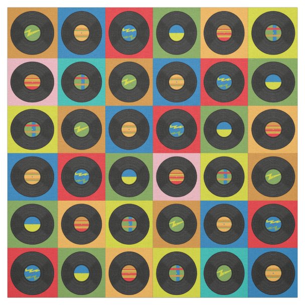 Retro Vinyl Records Colorful Pattern Design Fabric | Zazzle