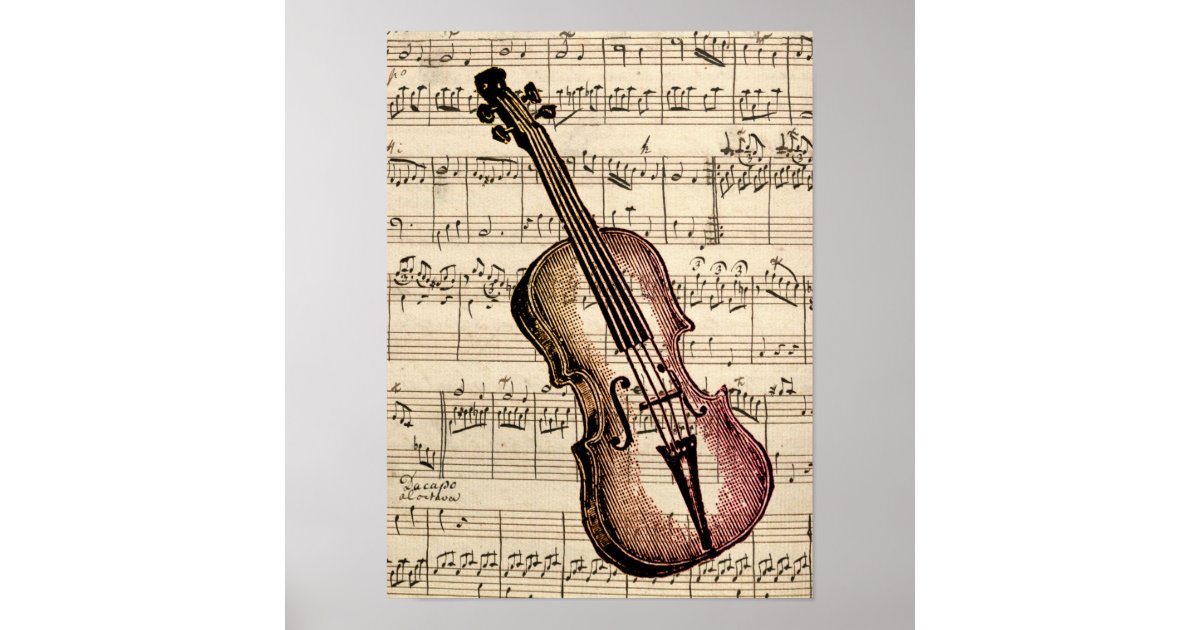 Vintage Violin and Sheet Music Poster | Zazzle