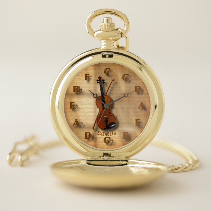 Vintage Violin Clock With Circle Of Fifths Music Pocket Watch | Zazzle.com