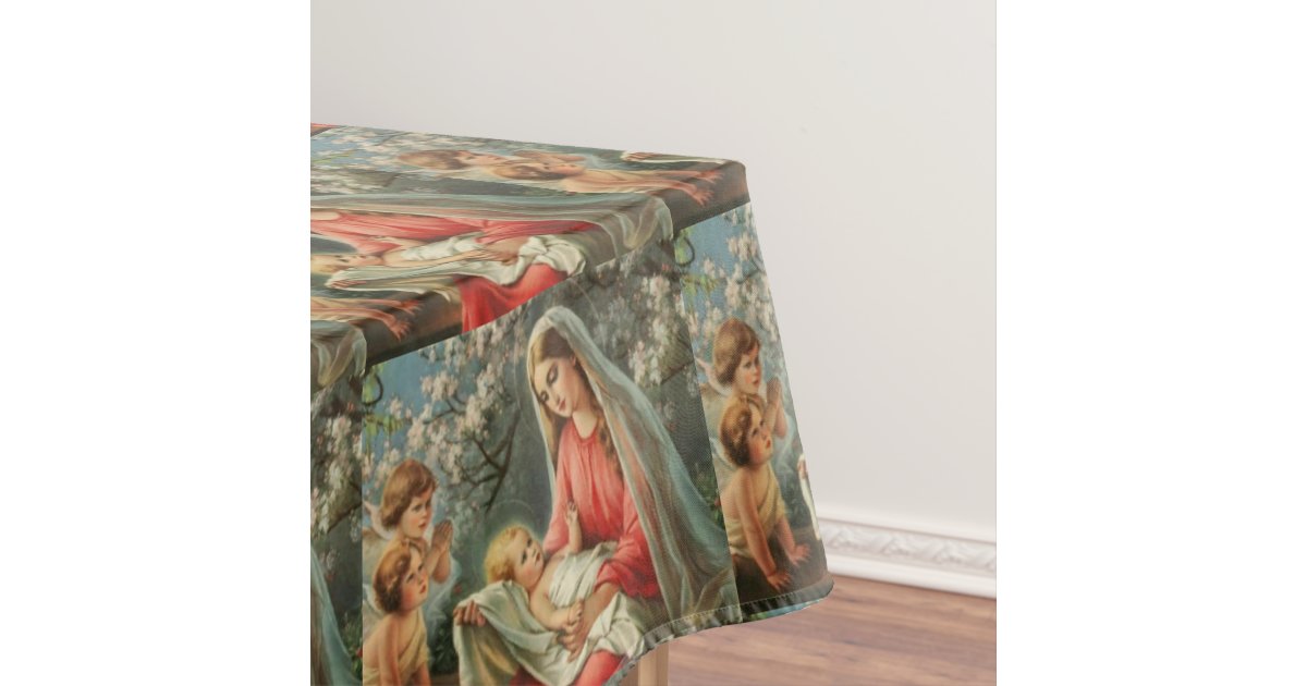 Vintage Virgin Mary & Baby Jesus Tablecloth | Zazzle