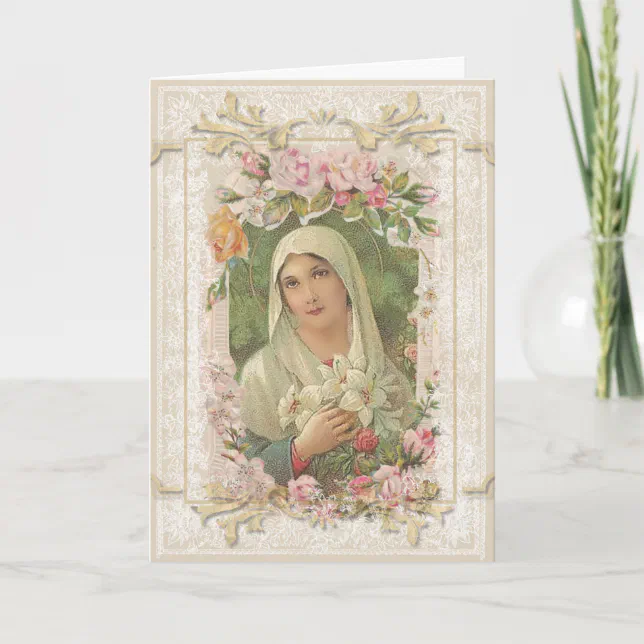 Vintage Virgin Mary Floral Religious Catholic Card | Zazzle