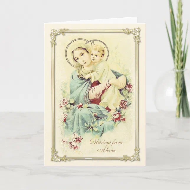 Vintage Virgin Mary Jesus Religious Catholic Card | Zazzle