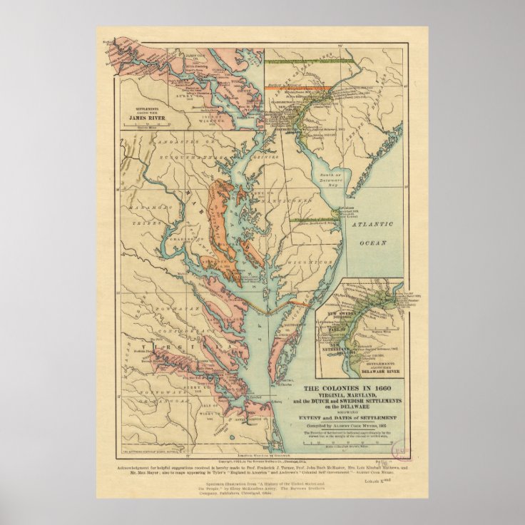 Vintage Virginia and Maryland Colonies Map (1905) Poster | Zazzle