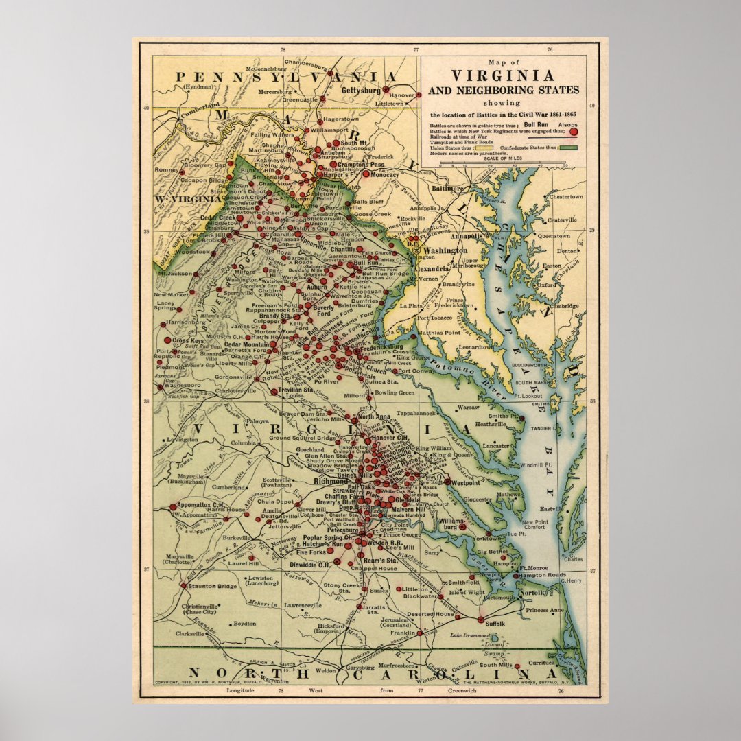 Vintage Virginia Civil War Battlefield Map (1912) Poster | Zazzle