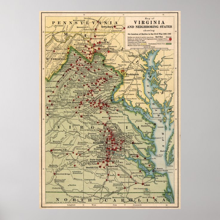 Vintage Virginia Civil War Battlefield Map (1912) Poster | Zazzle